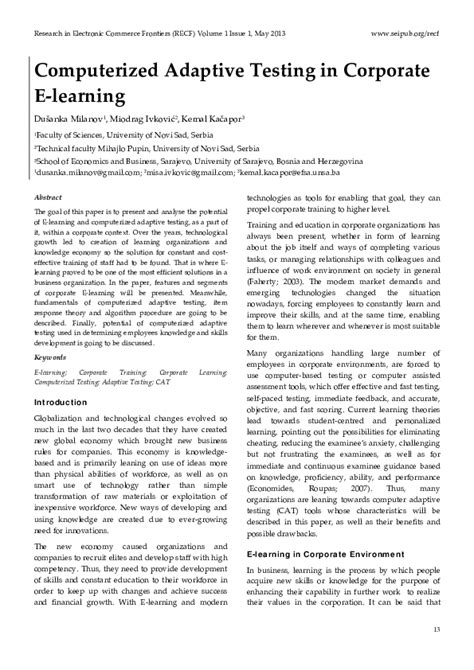 Pdf Computerized Adaptive Testing In Corporate E Learning