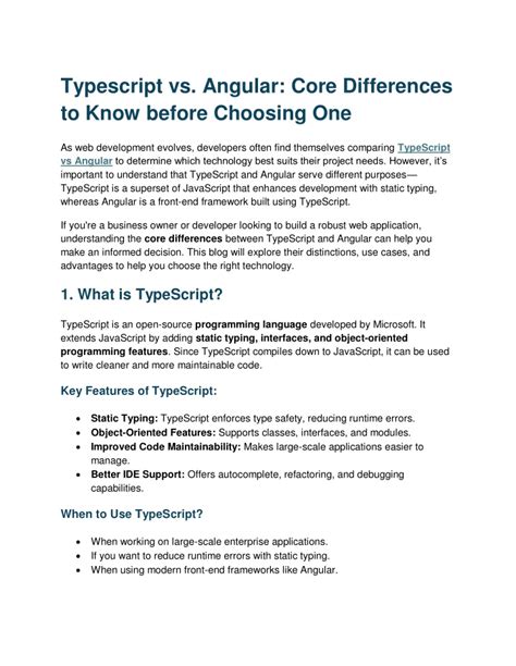 Ppt Typescript Vs Angular Core Differences To Know Before Choosing One Powerpoint