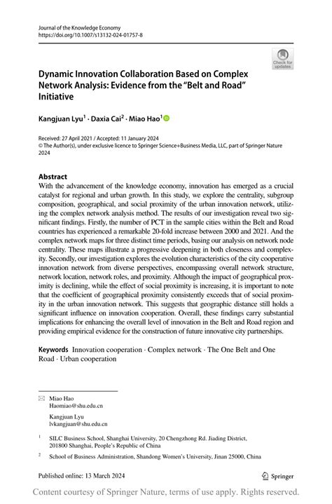 Dynamic Innovation Collaboration Based On Complex Network Analysis Evidence From The Belt And