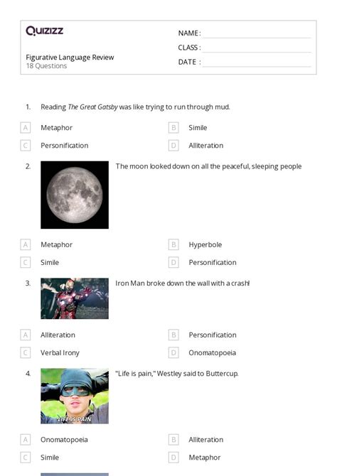 50 Figurative Language Worksheets For 7th Grade On Quizizz Free