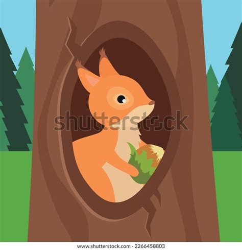 Squirrel Hole Tree Vector Illustration Flat Stock Vector Royalty Free Shutterstock