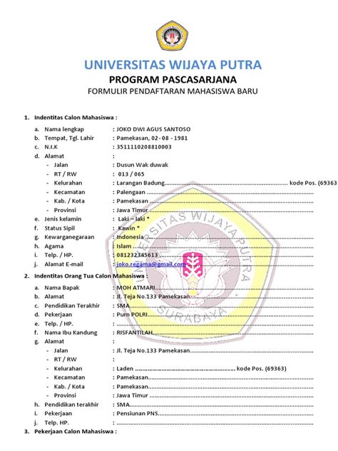 Formulir Pendaftaran Mahasiswa Baru S2 Pdf