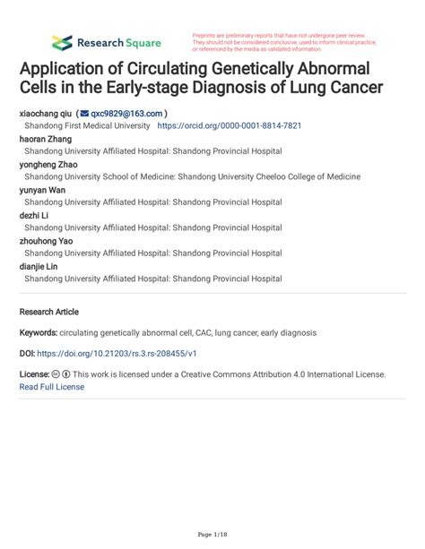 Pdf Application Of Circulating Genetically Abnormal Cells In The
