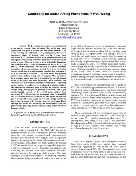 pdf conditions for series arcing phenomena in pvc wiring