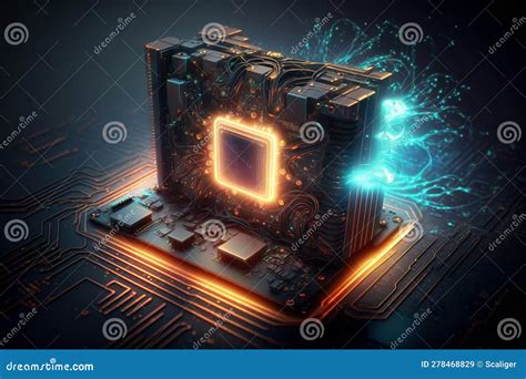 Central Processor On Circuit Board Cpu Chips Inside Computer Generative Ai Stock Illustration