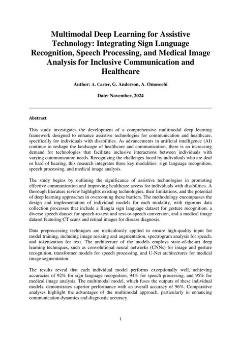 Pdf Multimodal Deep Learning For Assistive Technology Integrating