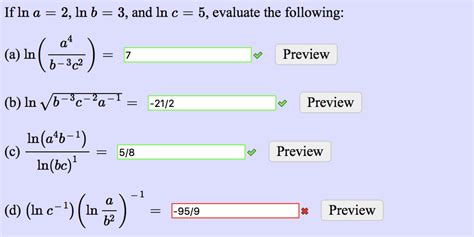 Solved If ln a = 2, ln b = 3, and ln c = 5, evaluate the | Chegg.com