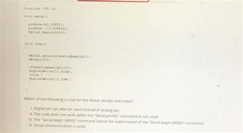 Solved Include Void Setup A PinMode AO INPUT PinMode Chegg