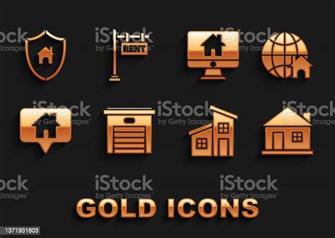 세트 차고 집 기호 집 지도 포인터 컴퓨터 모니터 스마트 홈 방패 및 매달려 기호 텍스트 임대 아이콘글로브 벡터 0명에 대한 스톡 벡터 아트 및 기타 이미지 Istock