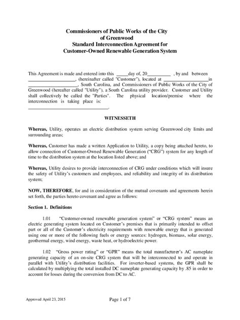 Fillable Online Standard Interconnection Agreement For Generation System Form Doc Fax Email