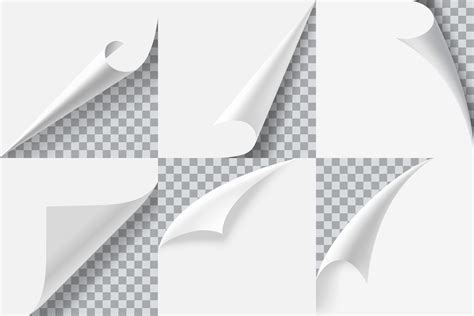 Page Corners Realistic Curled Paper Edge Peeling Sticker Turning Book Pages Folded Paper