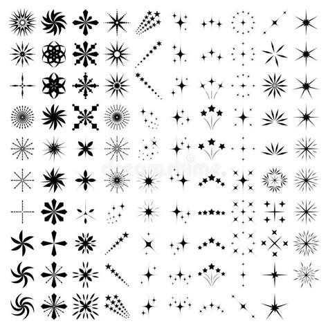 Sparkles Shape And Fire Flakes Shape Set 100 Stock Illustration