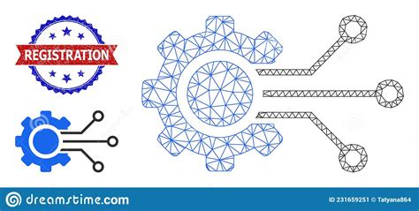 Triangular Mesh Digital Sensor Cog Icon And Grunge Bicolor Registration