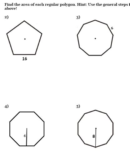 solved find the area of each regular polygon hint use the
