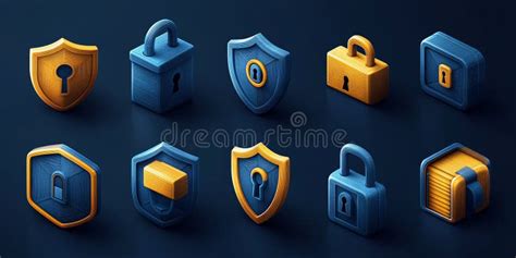 Cyber Security Isometric Padlocks Shields Data Protection Icons Ai Generated Stock Illustration