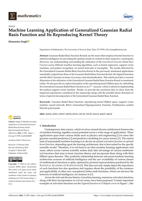 Pdf Machine Learning Application Of Generalized Gaussian Radial Basis