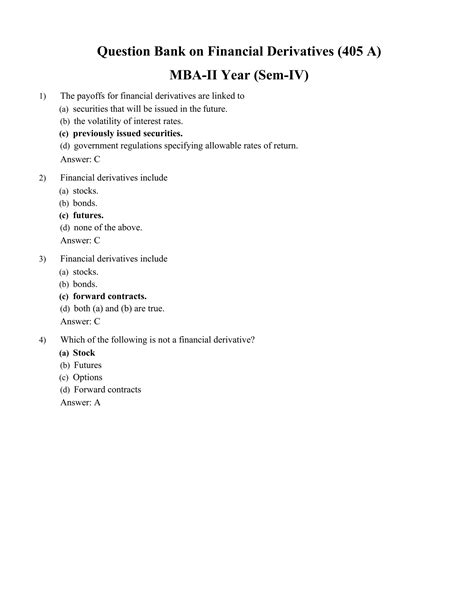 Derivatives Question Bank Pdf
