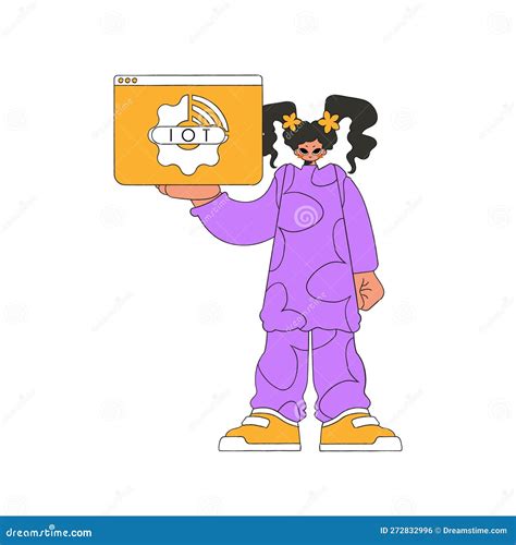 Girl Holds Iot Logo In Her Hands Stock Vector Illustration Of