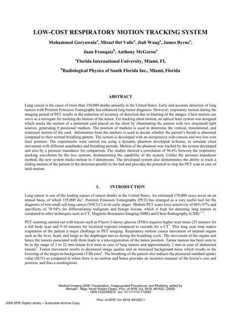 Pdf Low Cost Respiratory Motion Tracking System