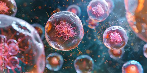 Microscopic View Of Spherical Cells With Intricate Structures Floating In Space Symbolizing
