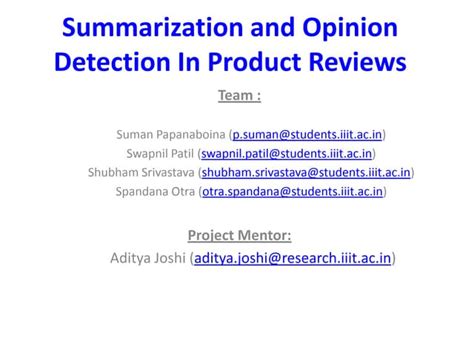 Summarization And Opinion Detection In Product Reviews Ppt