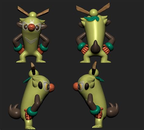 Stl File Pokemon Grookey Thwackey And Rillaboom With 2 Poses 🐉・template To Download And 3d