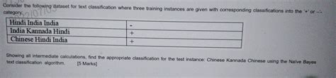 Solved Consider The Following Dataset For Text