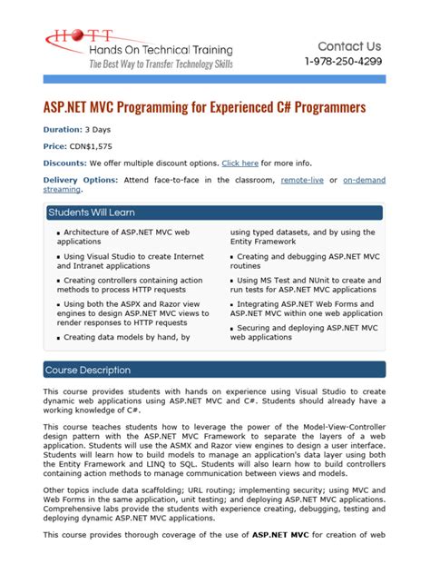 Mvc Training Courses Using C Sharp Pdf