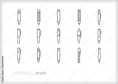 Set Of Pen And Pencil Line Icons For Writing Editing And Jotting Down Notes Stock Vector