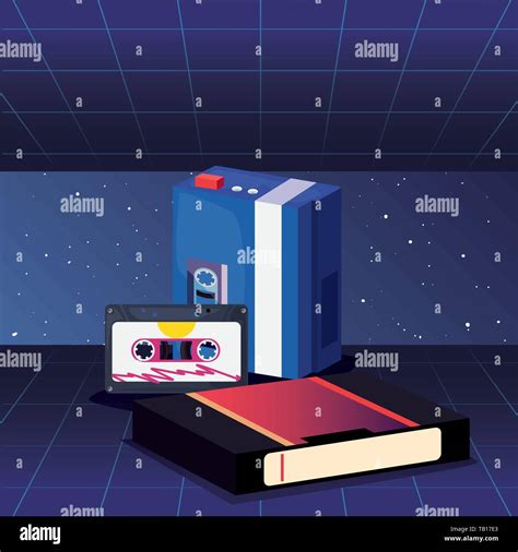 Videotape Beta Music Cassette Walkman Retro 80s Style Vector