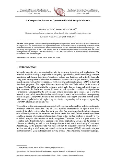 Pdf A Comparative Review On Operational Modal Analysis Methods