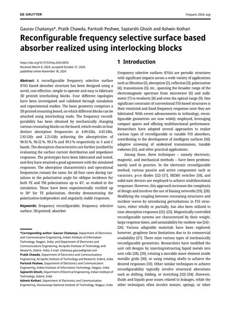 Pdf Reconfigurable Frequency Selective Surface Based Absorber