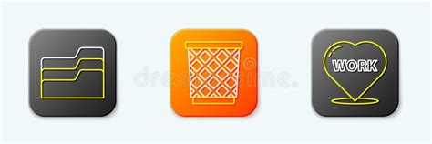 set line document folder trash can and heart with text work icon