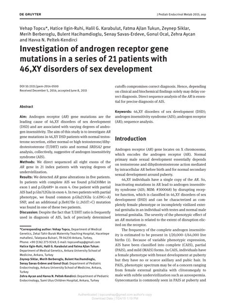 Pdf Investigation Of Androgen Receptor Gene Mutations In A Series Of 21 Patients With 46 Xy