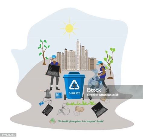 환경 친화적 인 사람들 쓰레기 수집기 쓰레기를 가진 남자 사람들은 쓰레기를 종류별로 분류하여 재활용을 위해 용기에 넣습니다 생태