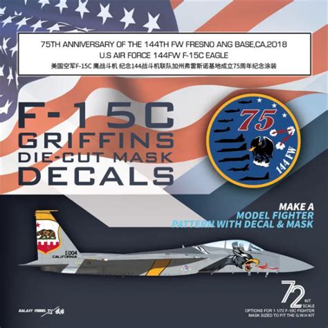 F 15 C Eagle Colour Separation Die Cut Flexible Mask And Decals Usaf 144fw 75th Anniversary