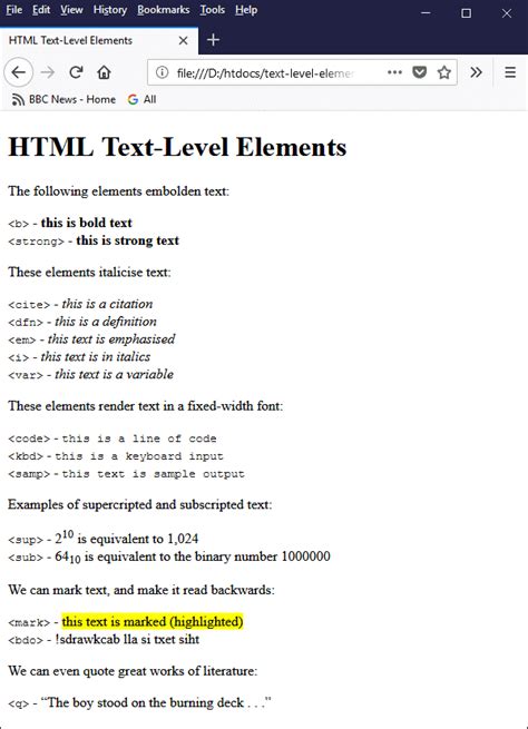 structuring and formatting text with html