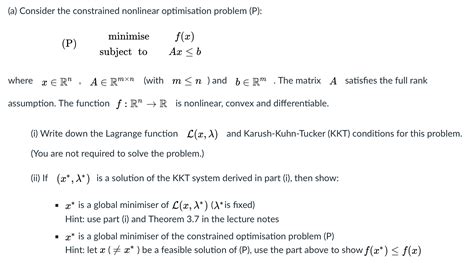 Solved A Consider The Constrained Nonlinear Optimisation