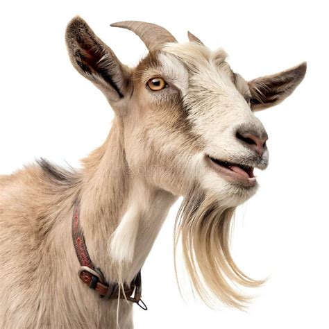 Goat With Beard And Mustache Looking At Camera On White Background