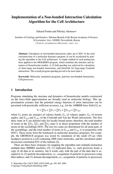 PDF Implementation Of A Non Bonded Interaction Calculation Algorithm For The Cell Architecture