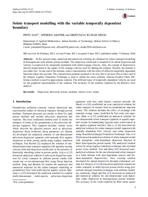 Pdf Solute Transport Modelling With The Variable Temporally Dependent