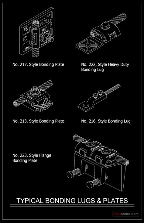 54 Typical Bonding Lugs And Plates Details Autocad File Free Download