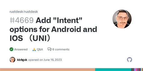 Add Intent Options For Android And Ios （uni） · Rustdesk Rustdesk · Discussion 4669 · Github