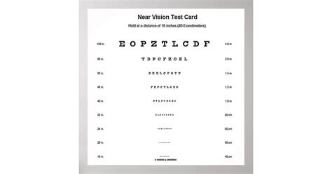 Near Vision Test Card Visual Acuity Exam Poster Zazzle