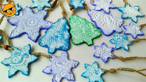 Новогодние игрушки снежинки и елочки из глины на бумажной основе Youtube