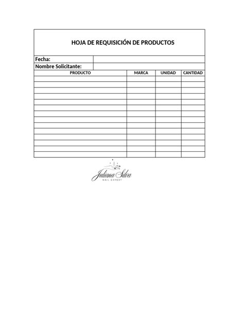 Hoja De Requisición De Productos Pdf