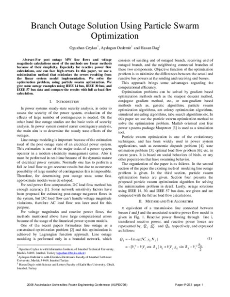 Pdf Branch Outage Solution Using Particle Swarm Optimization