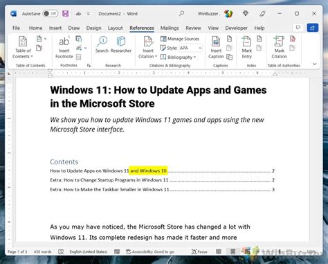 How To Create A Table Of Contents In Word Winbuzzer