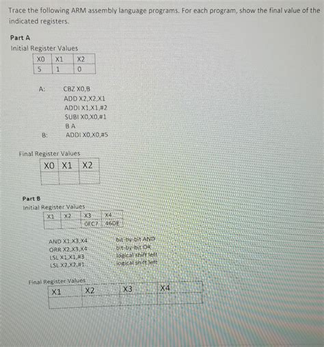 solved trace the following arm assembly language programs