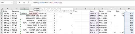 Why Does My Lookup Array Also Go Down When I Use Indexmatch Rexcel